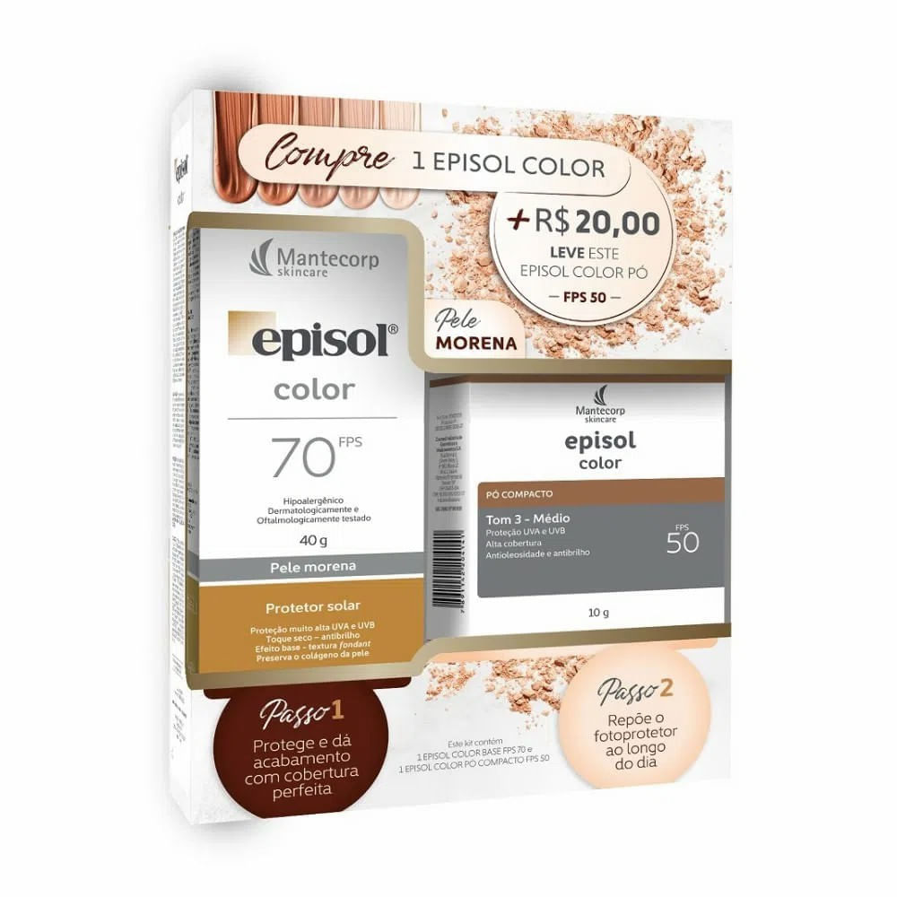 Kit Episol Color Morena FPS70 40g + Episol Color Pó FPS50 Pele Morena ...