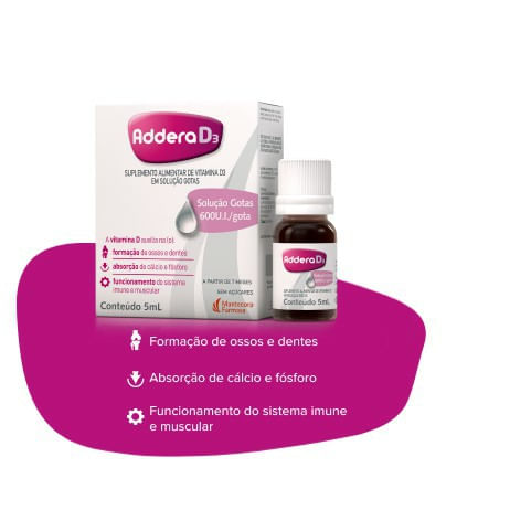 Addera D3 600UI Gotas 5ml | Drogaria Globo - Drogaria Globo