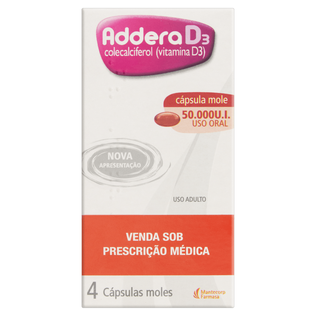 Addera D3 50.000 UI 4 Cápsulas | Drogaria Globo - Drogaria Globo