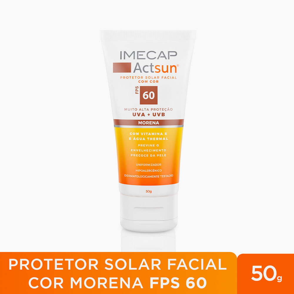 Protetor Solar Imecap Actsun FPS60 Cor Morena com 50g|Drogaria Globo - Drogaria Globo